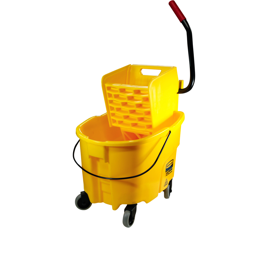 SEAU AVEC ESSOREUSE LATÉRALE JAUNE RUBBERMAID SUR ROULETTES 6.5 Gal 26 ...